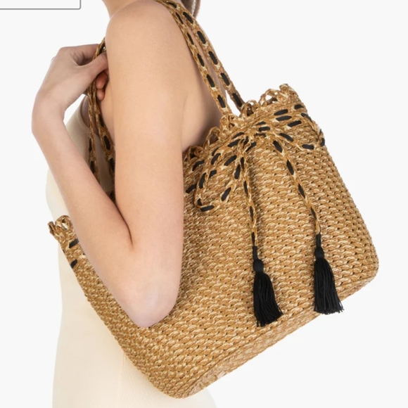 Eric Javits | Bags | Eric Javits Tan Black Straw Squishee St Tropez ...
